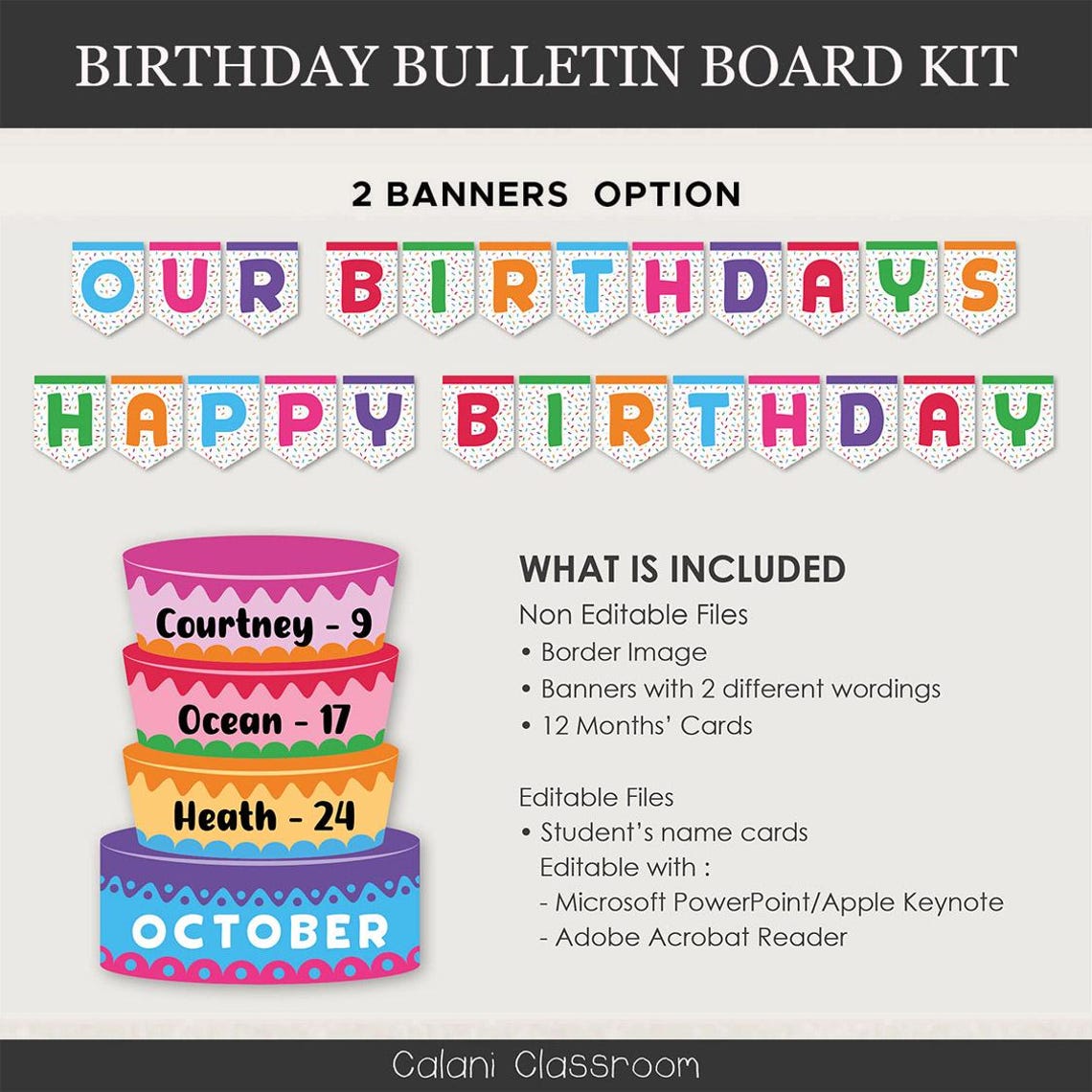 Birthday Board Classroom Decor, Cake Classroom Decor, Editable Student ...