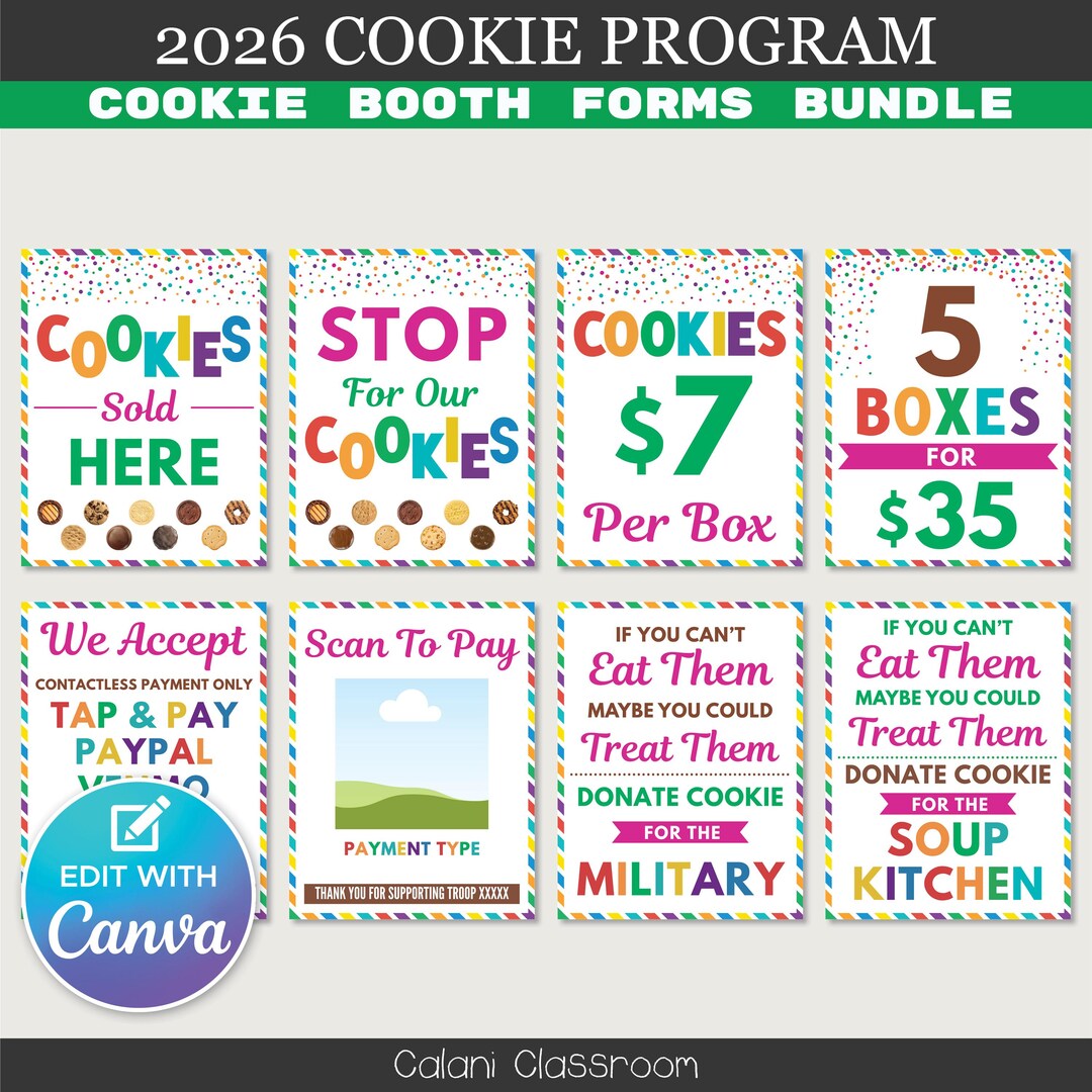 2026 Cookie Booth Posters Bundle, DIY Editable Cookie Marketing Kit for ...