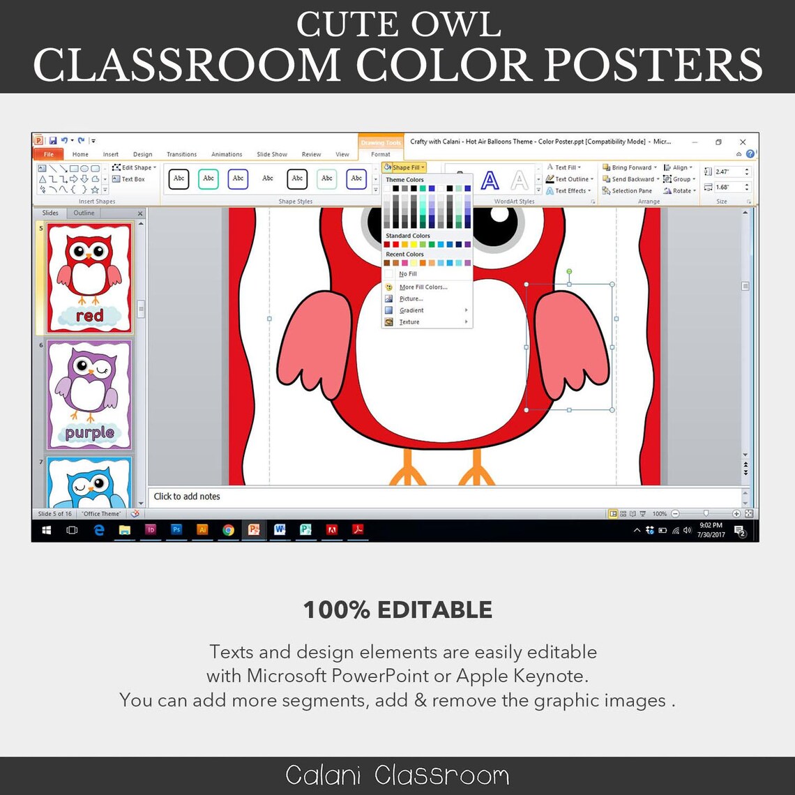 Color Poster Classroom Decor, Owl Classroom Theme, Editable Color ...