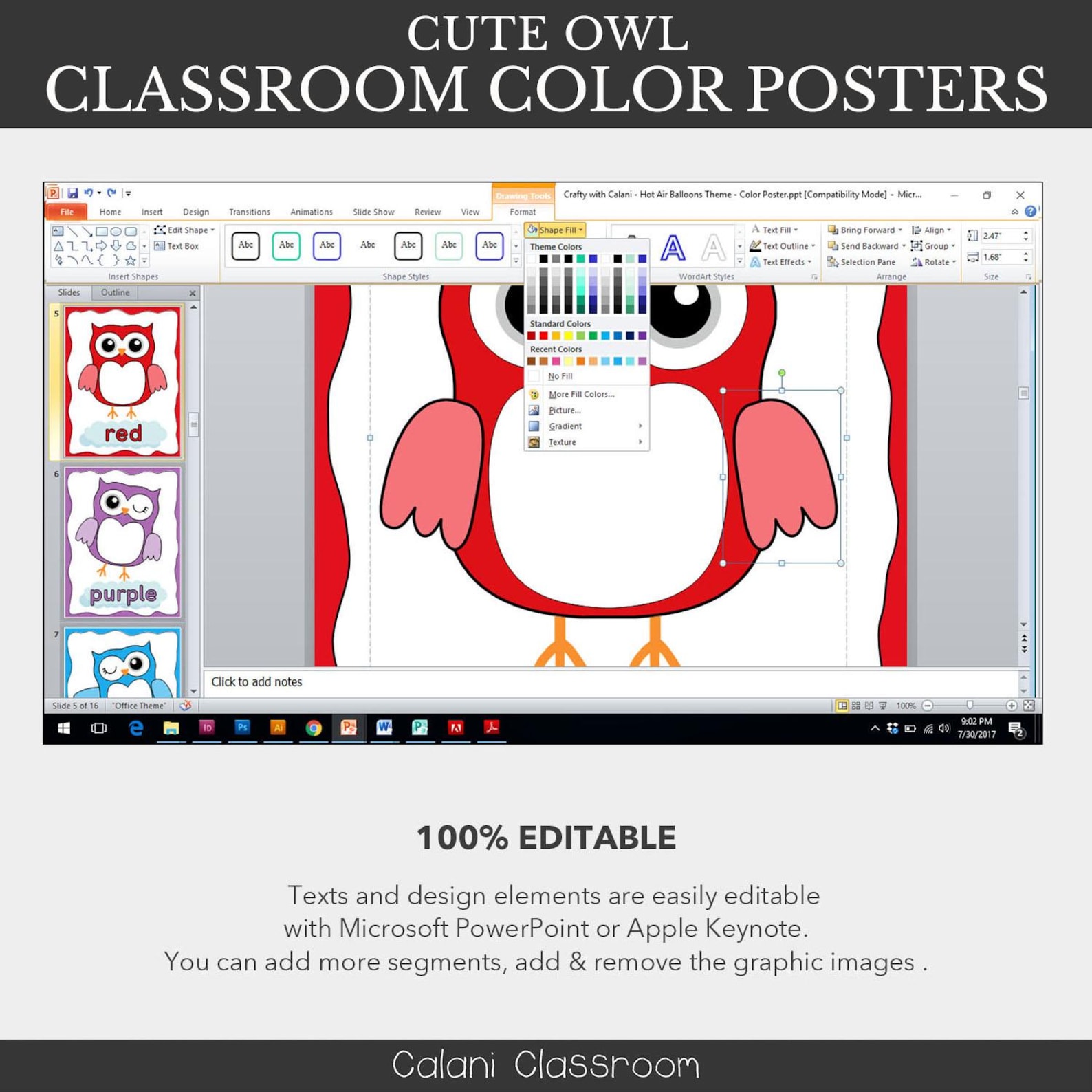 Color Poster Classroom Decor, Owl Classroom Theme, Editable Color ...