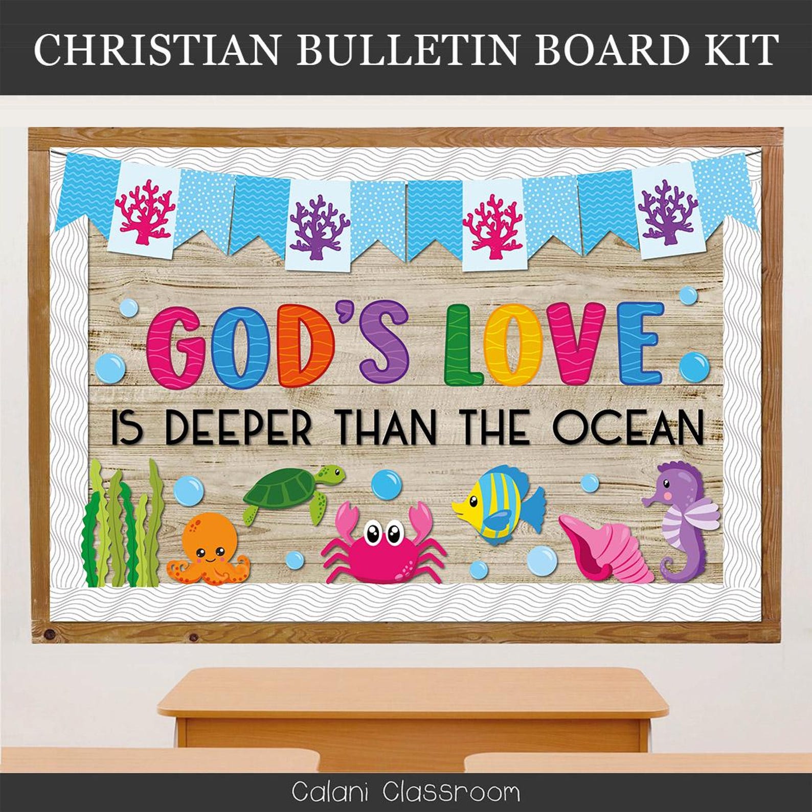 Christian Bulletin Board Kit, Ride the Wave of Grace Classroom Bulletin ...