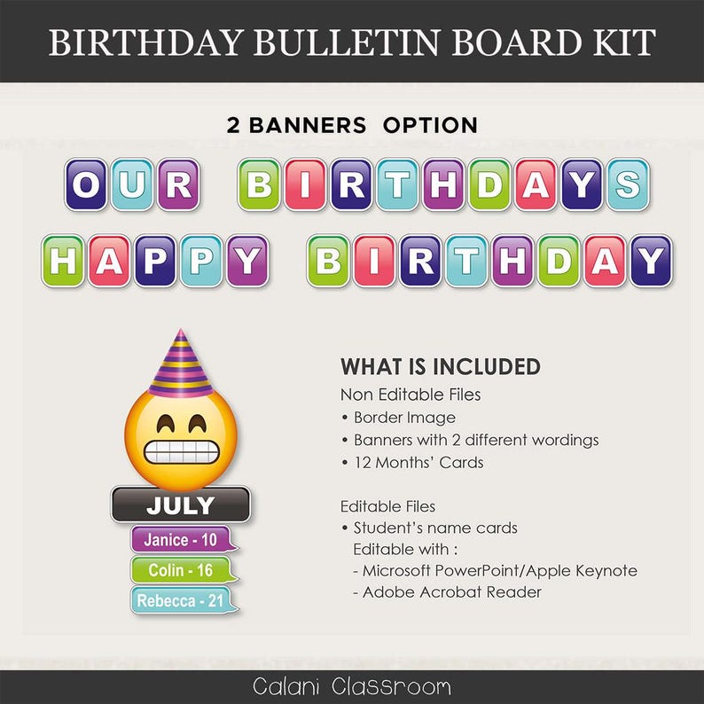 Birthday Board Classroom Decor, Party Emoji Classroom Theme, Editable ...
