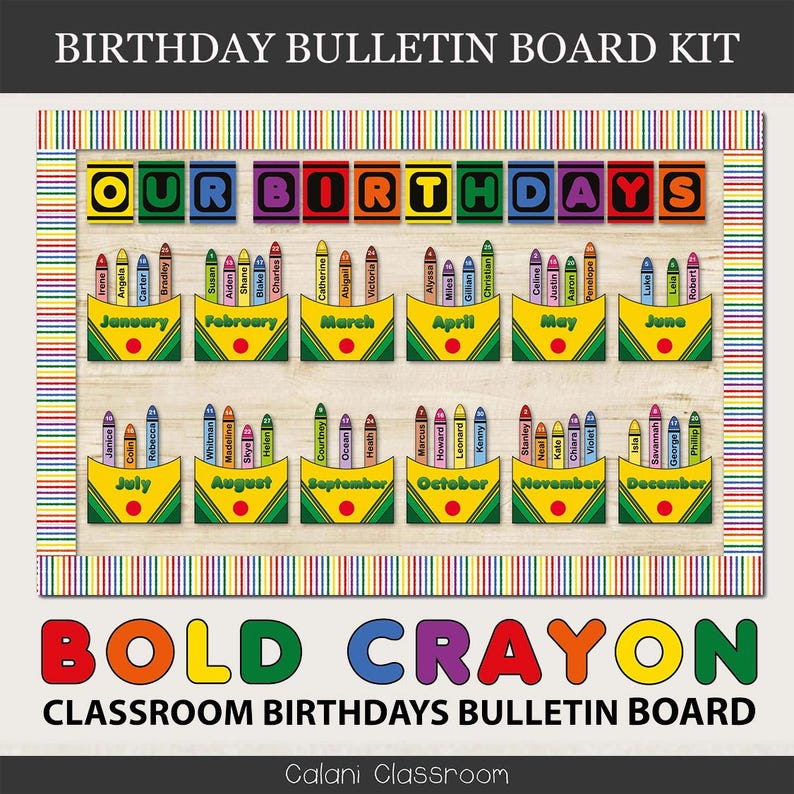 Birthday Bulletin Board for Classroom Decor in Crayon Theme (editable ...