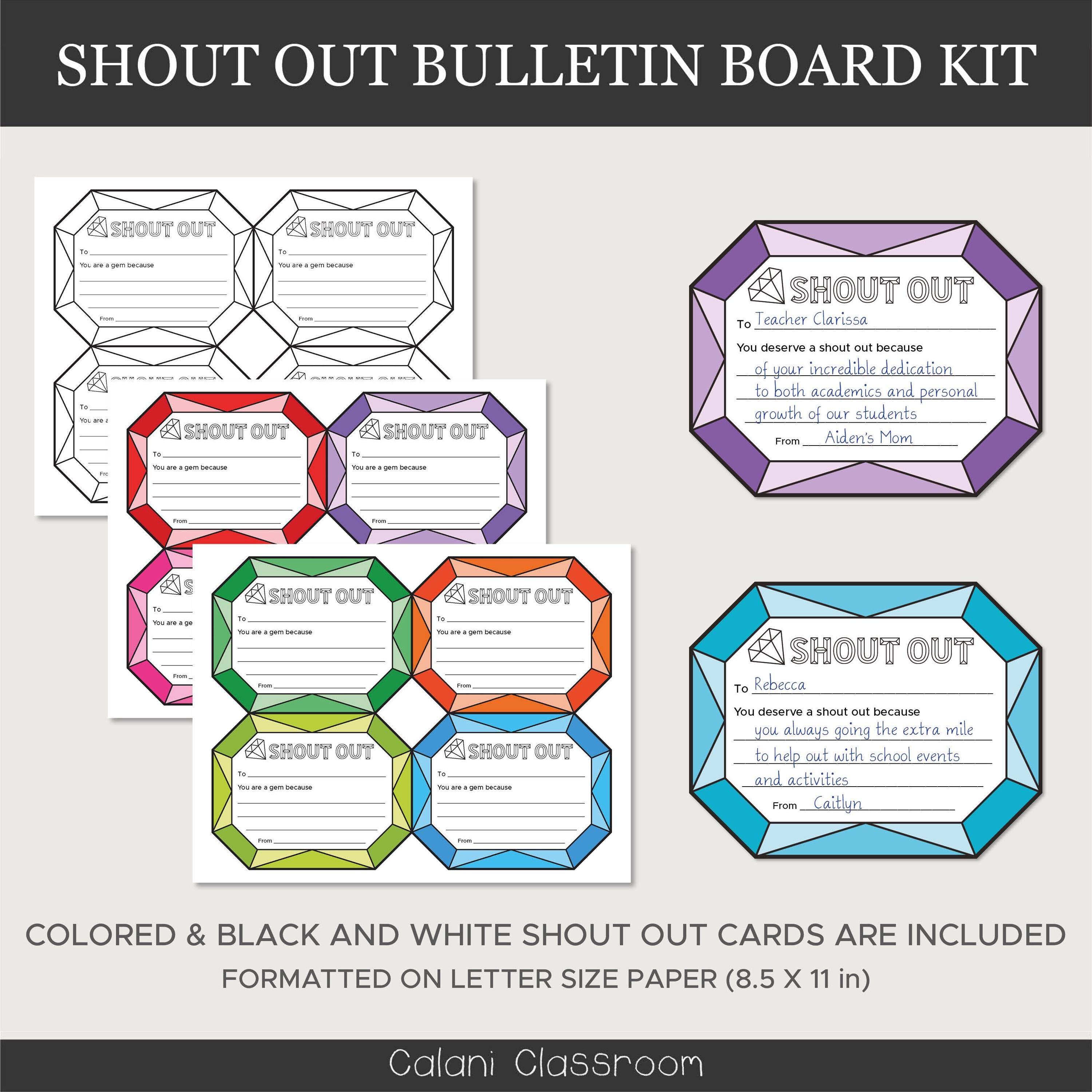 Staff Shout Out Bulletin Board Kit in Shiny Gemstones Theme (digital ...
