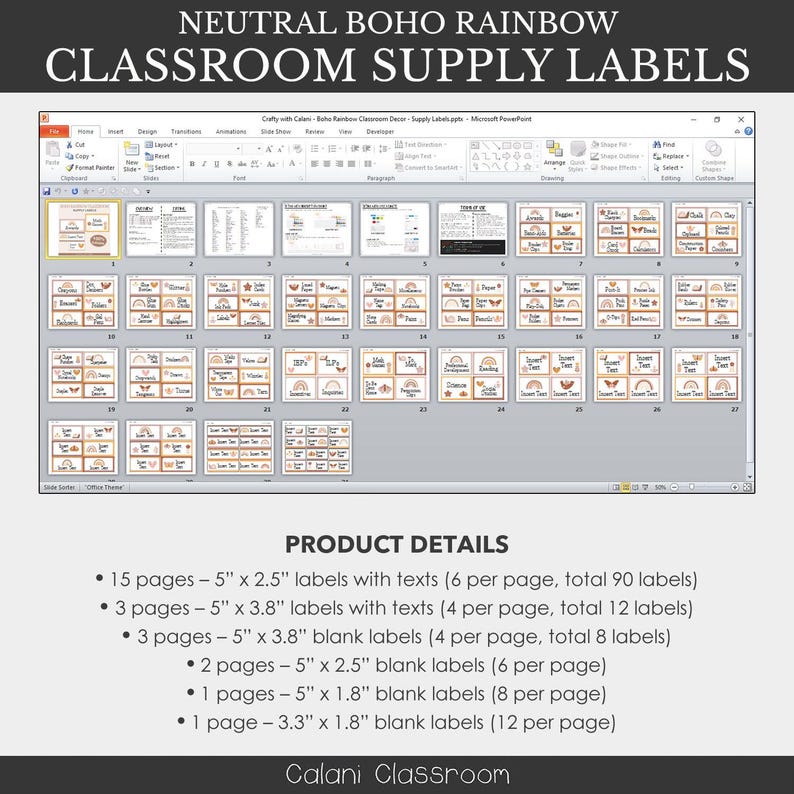 Classroom Supply Label, Boho Rainbow Classroom, Boho Editable Classroom ...