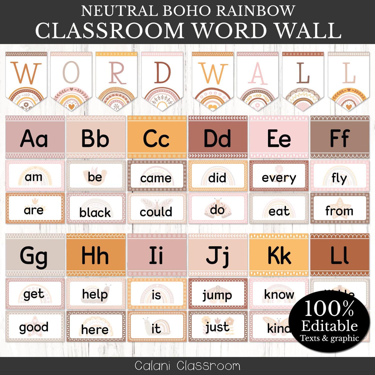 Word Wall Classroom Decor, Boho Rainbow Classroom Theme, Editable ...