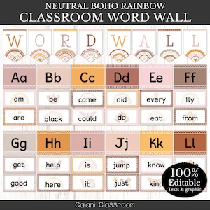 Word Wall Classroom Decor, Boho Rainbow Classroom Theme, Editable ...