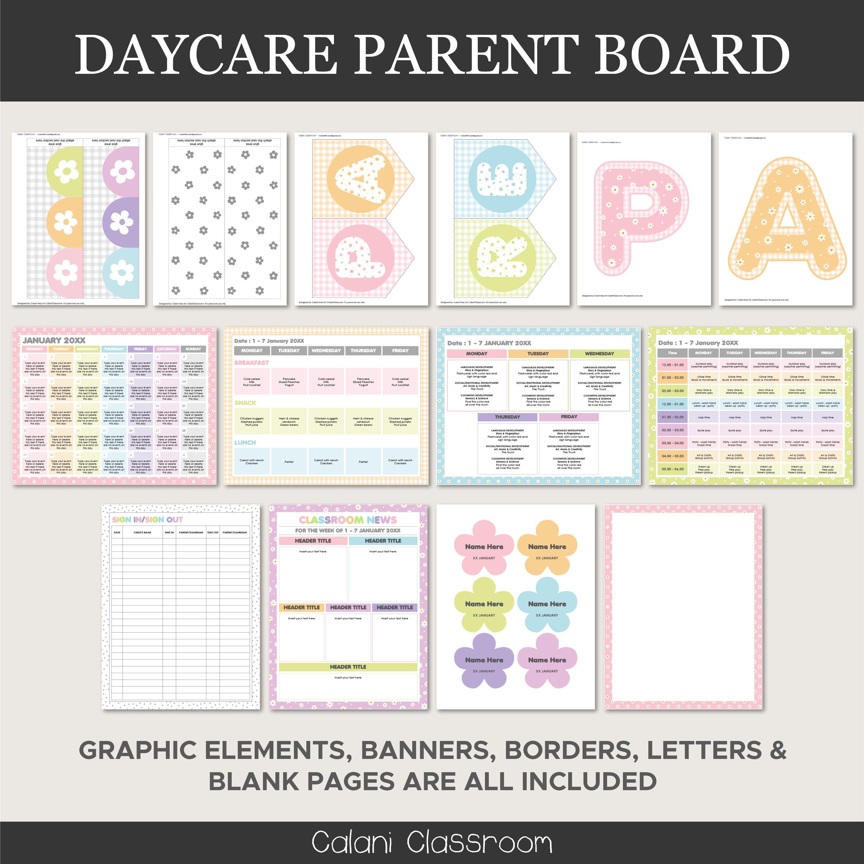 Daycare Parent Board, Childcare Info Board in Pastel Daisy Design ...