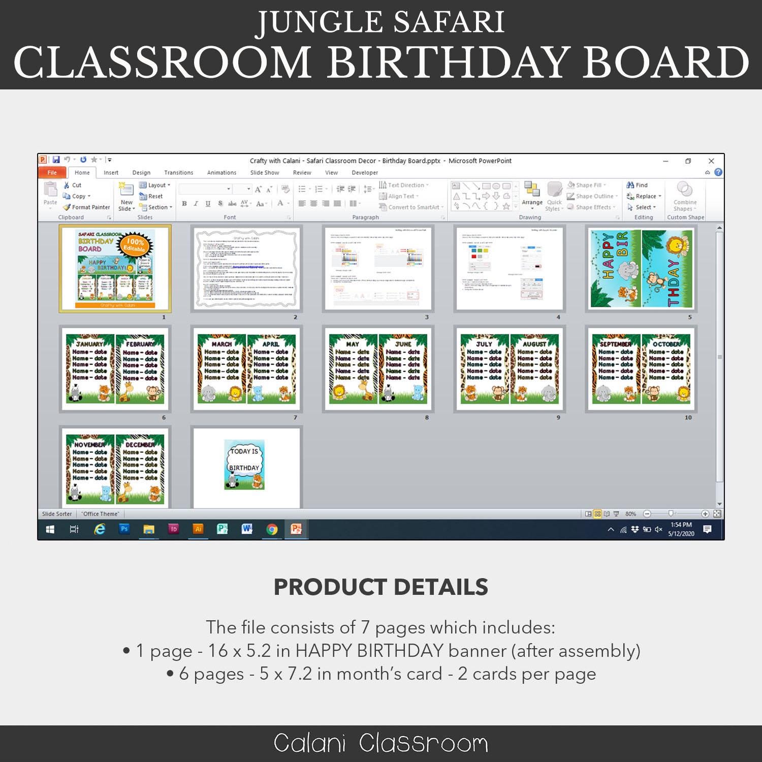 Birthday Board for Classroom Decor in Jungle Safari Theme (editable ...