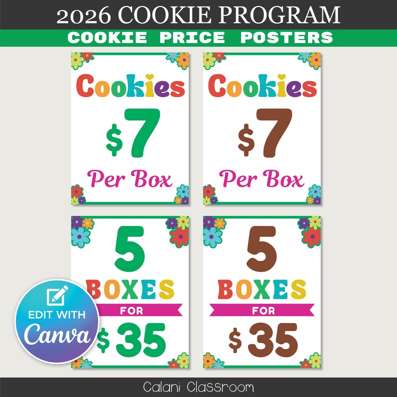 2026 Cookie Price Poster, DIY Editable Cookie Marketing Kit for Scout ...