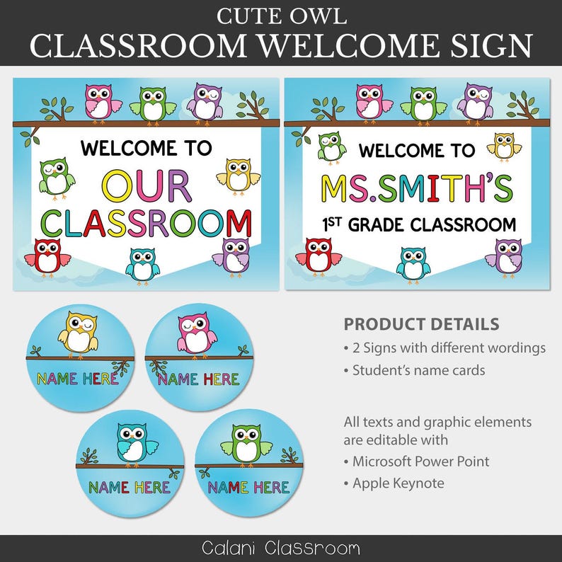Classroom Welcome Sign, Cute Owl Classroom Door Sign, Welcome to Our ...