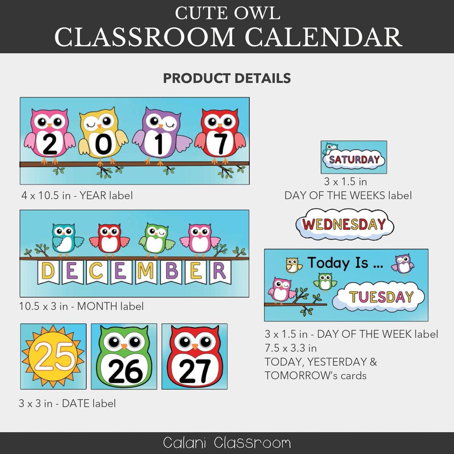 Calendar Classroom Decoration, Cute Owl Classroom Theme, Editable ...