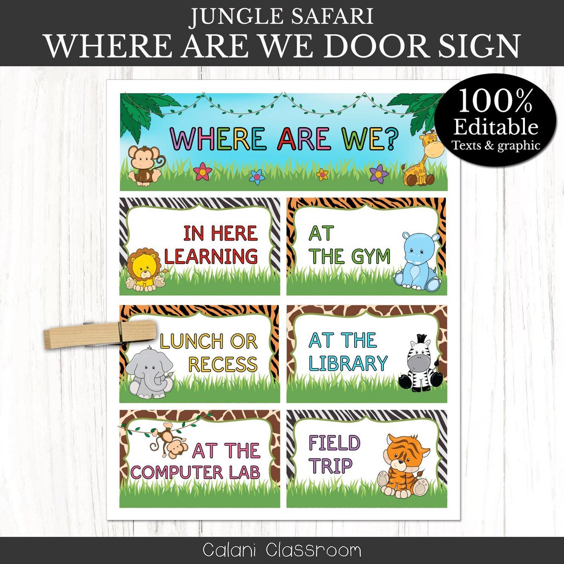 Classroom Door Sign, Safari Classroom, Where Are We Door Sign, Jungle ...