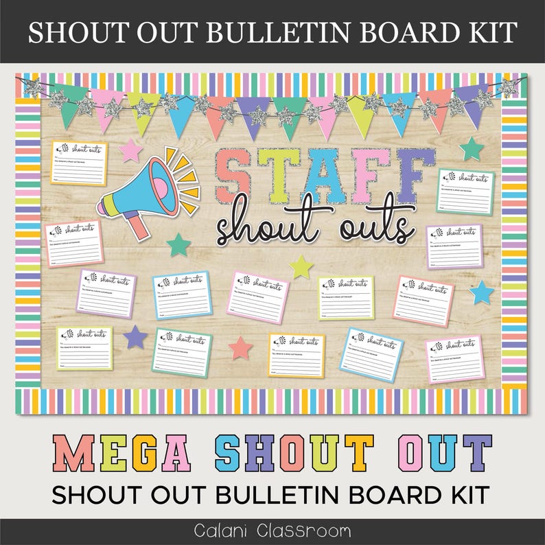 Staff Shout Out Bulletin Board Kit in Megaphone Varsity Theme (digital ...