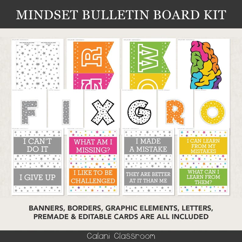 Growth Mindset Bulletin Board Kit, Rainbow Star Classroom Display ...