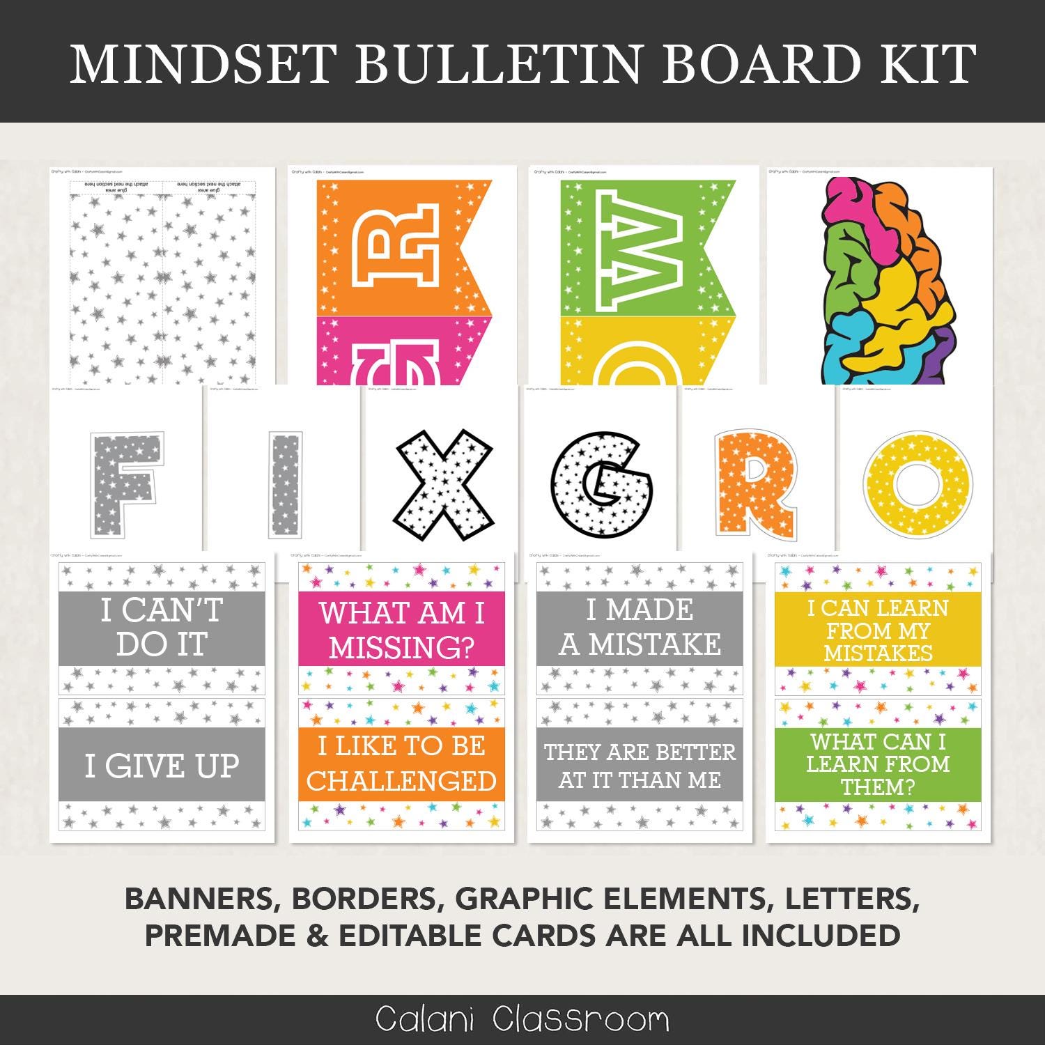 Growth Mindset Bulletin Board Kit, Rainbow Star Classroom Display ...