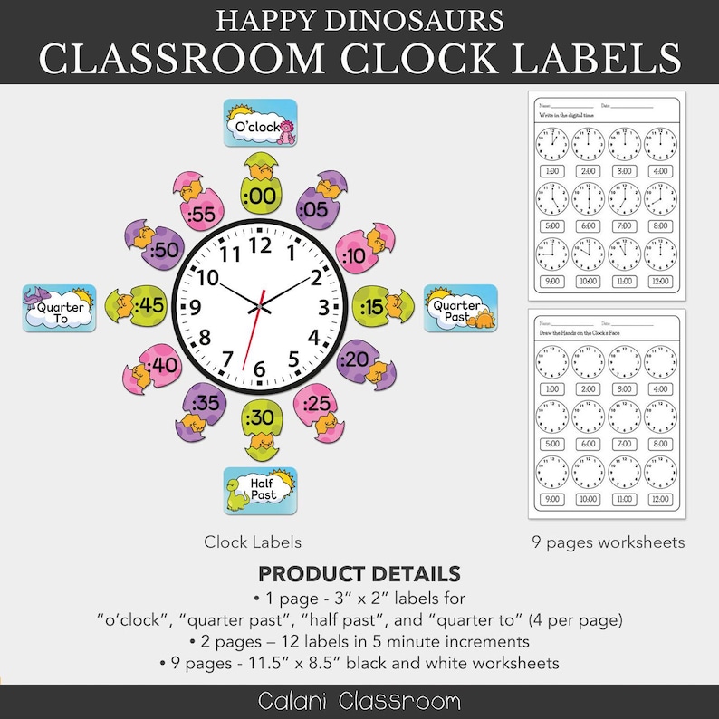 Clock Label Classroom Decoration, Dinosaur Classroom Theme, Telling ...
