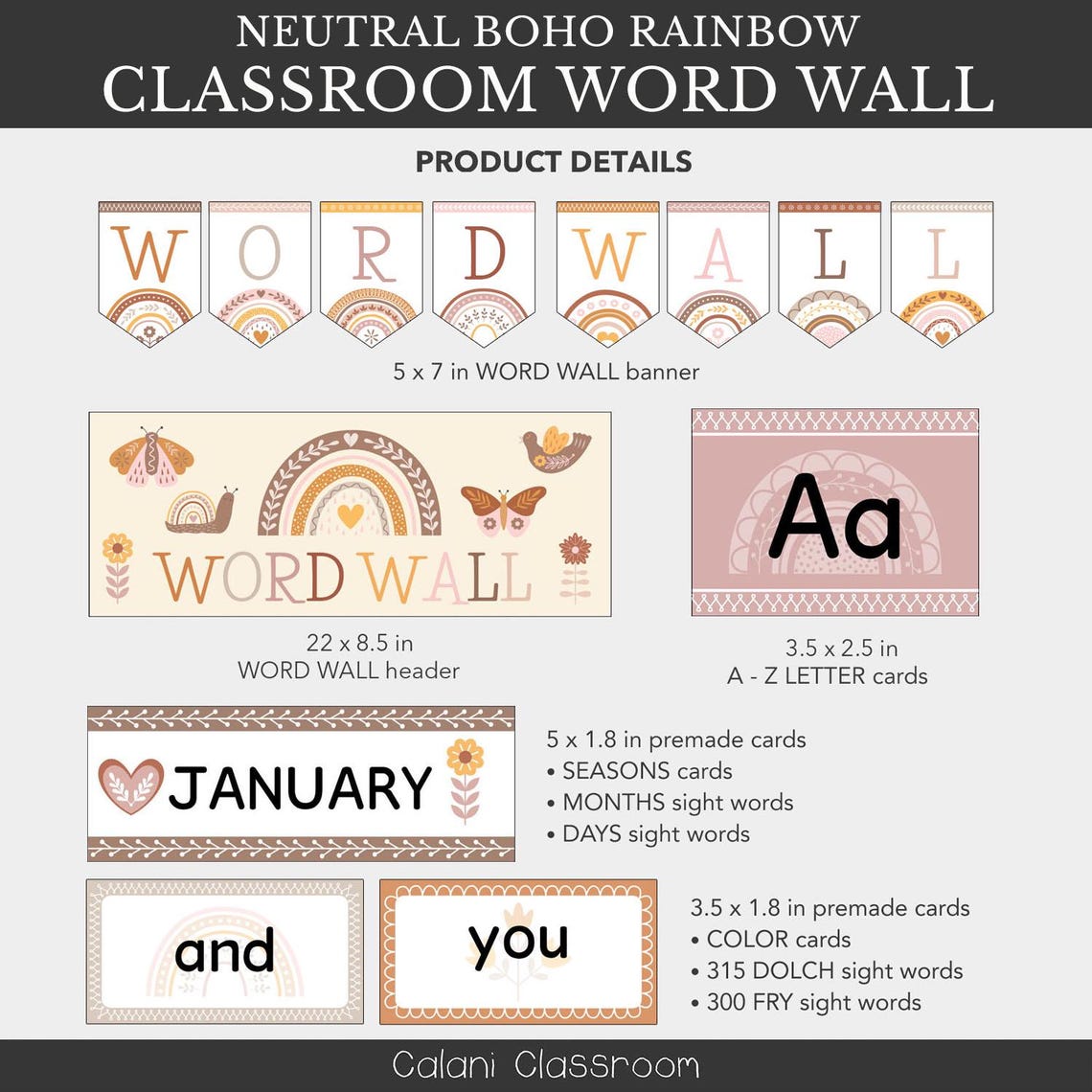 Word Wall Classroom Decor, Boho Rainbow Classroom Theme, Editable ...