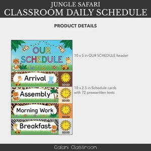 Classroom Schedule Cards With Clock, Jungle Safari Classroom, Editable ...