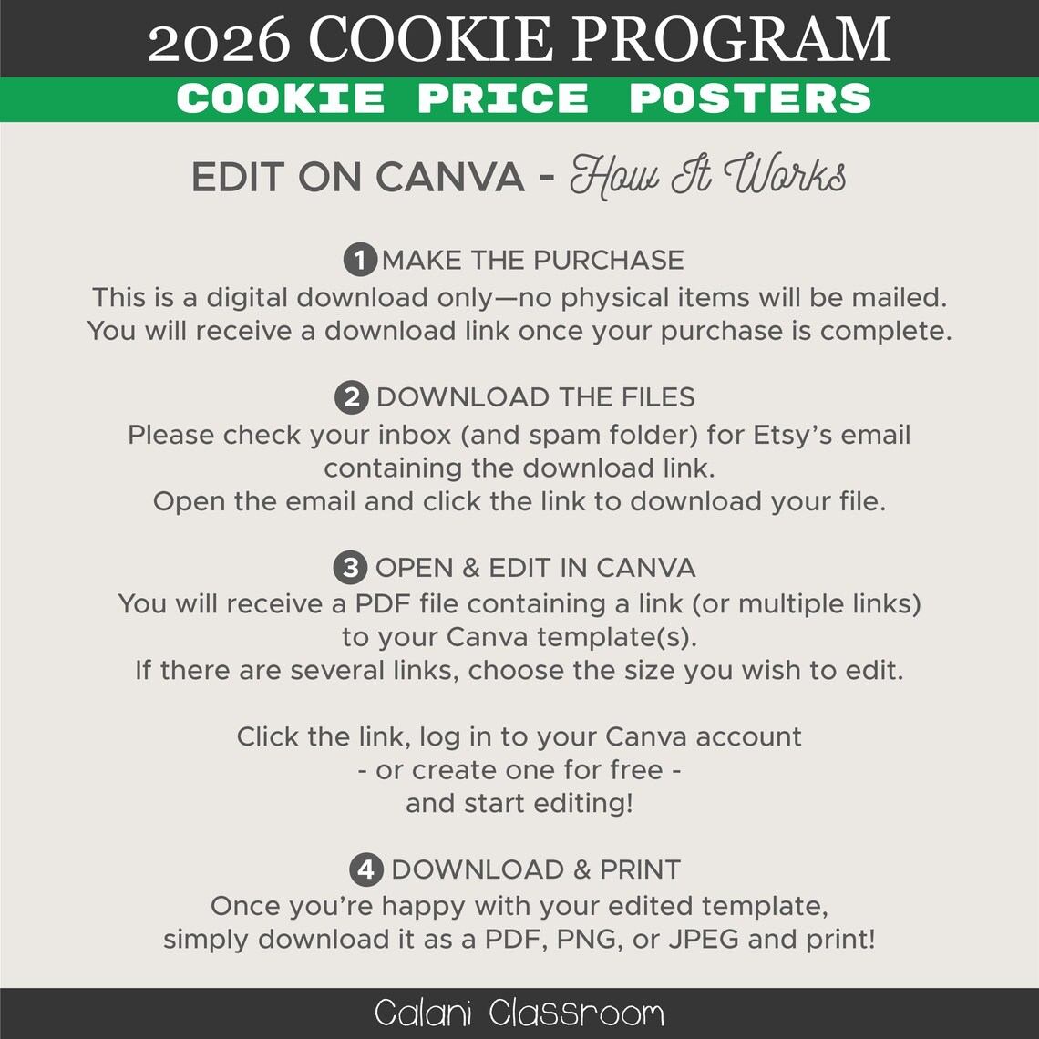2026 Cookie Price Poster, DIY Editable Cookie Marketing Kit for Scout ...