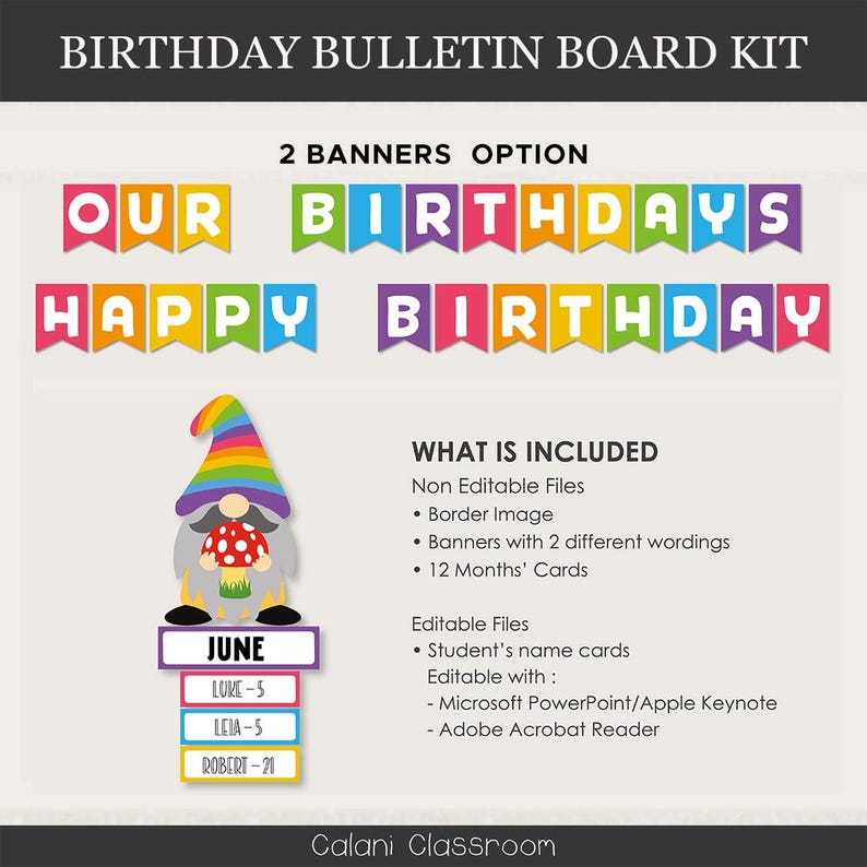 Birthday Bulletin Board for Classroom Decor in Seasonal Gnomes Theme ...