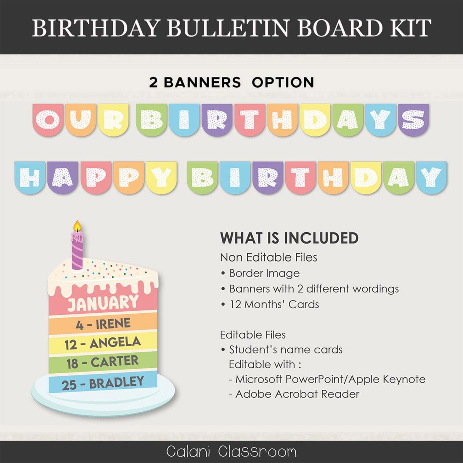 Birthday Board Classroom Decor, Rainbow Cake Classroom Theme, Editable ...