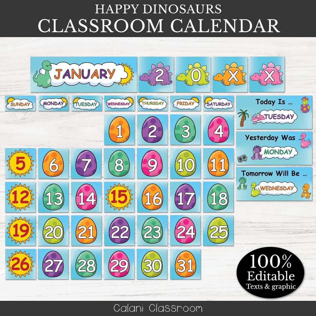 Calendar Classroom Decoration, Dinosaurs Classroom, Editable Classroom ...