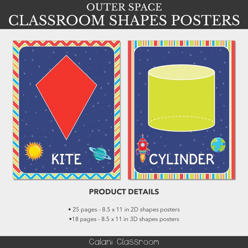 Shapes Poster Classroom Decoration, Space Classroom Theme, 2D & 3D ...