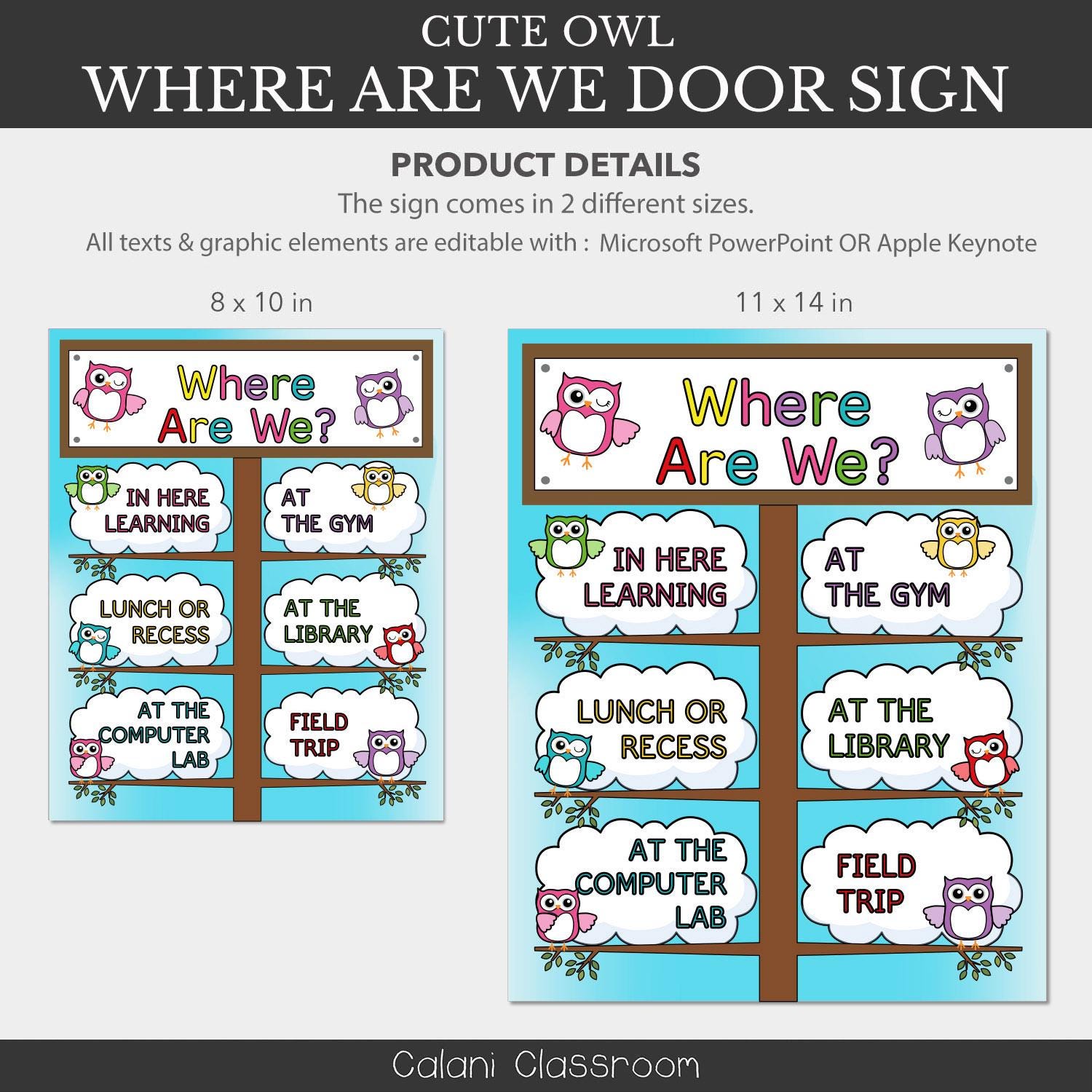Classroom Door Sign, Cute Owl Classroom, Where Are We Door Sign, Owl ...