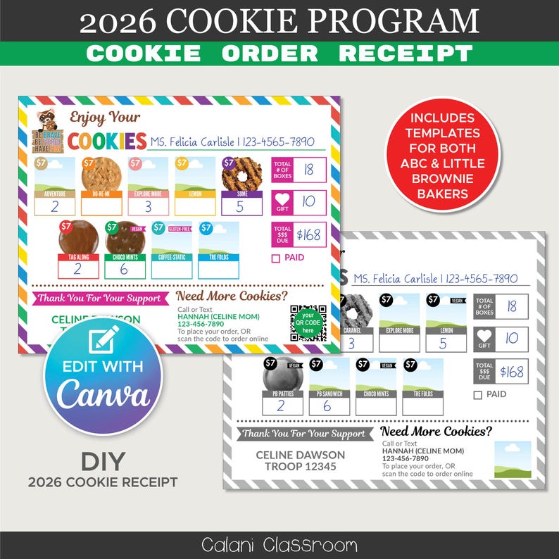 2026 Cookie Order Receipt Thank You Note, DIY Editable Cookie Marketing ...