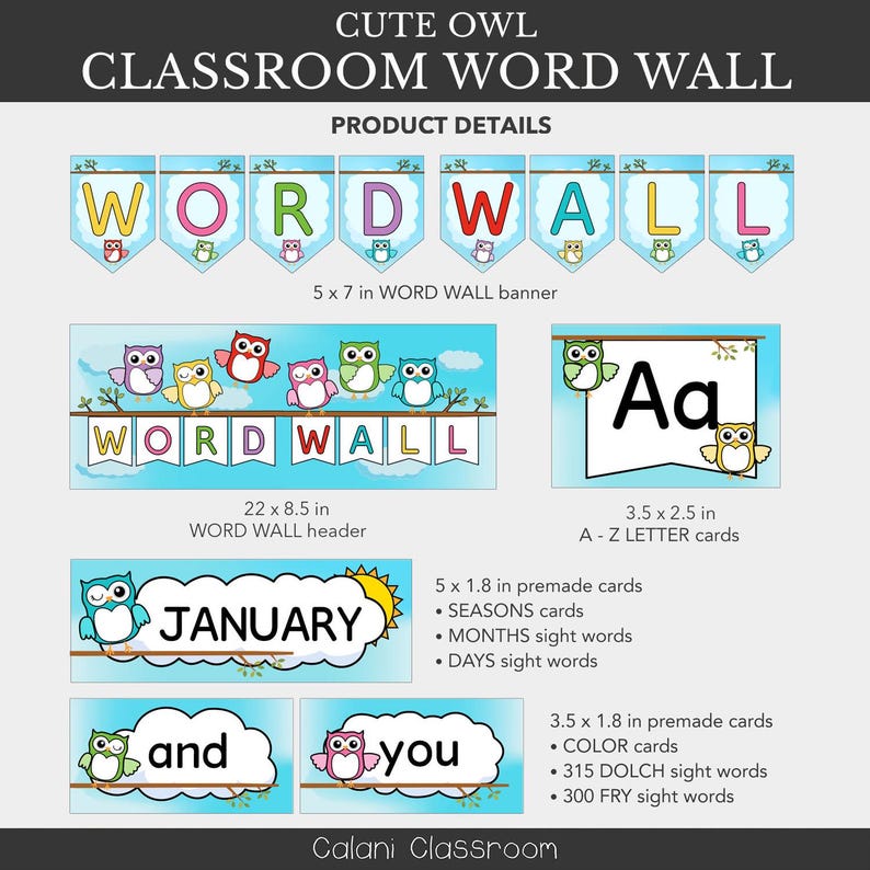 Word Wall Classroom Decoration, Owl Classroom Theme, Editable Reading ...