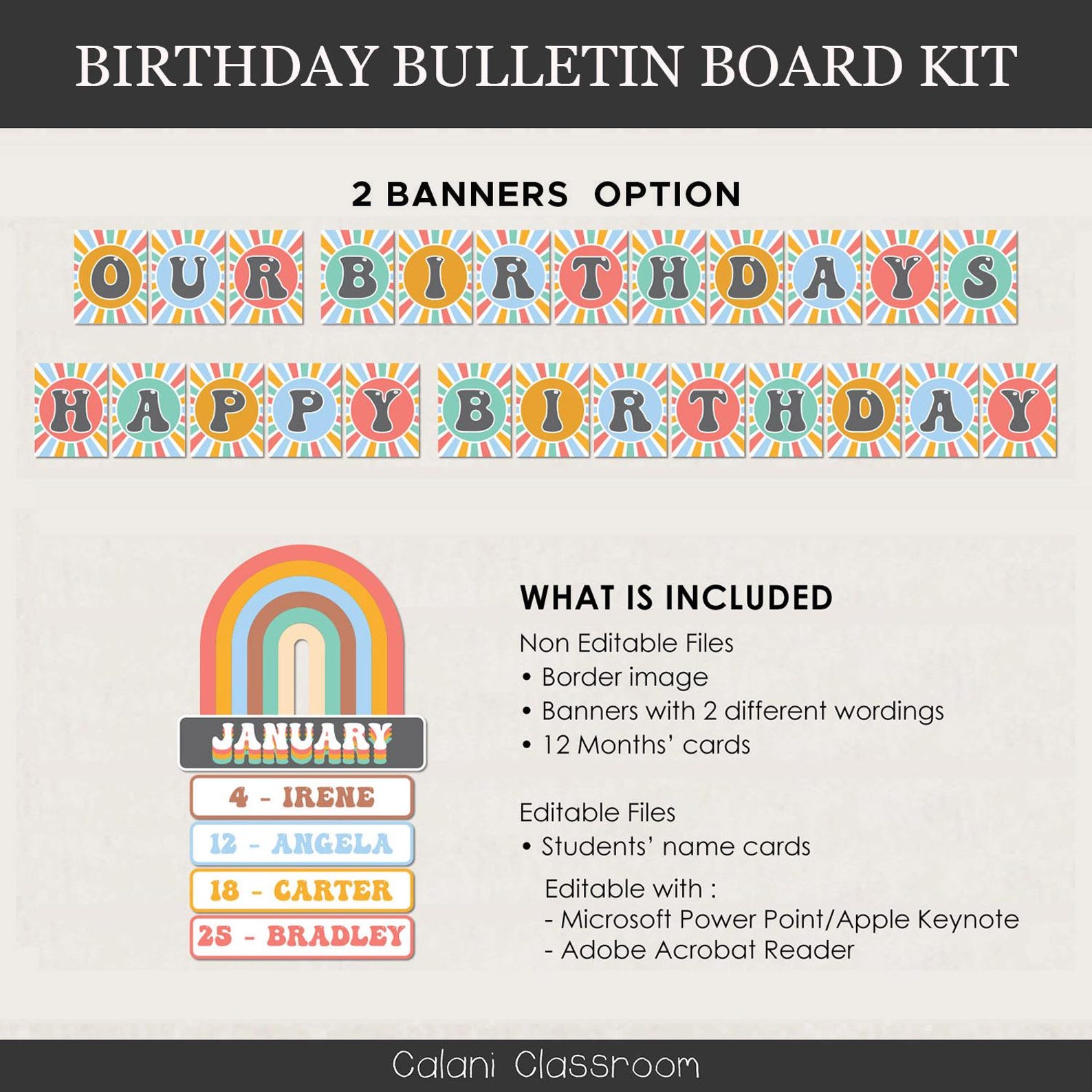 Birthday Board Classroom Decor, Retro Groovy Classroom Theme, Editable ...