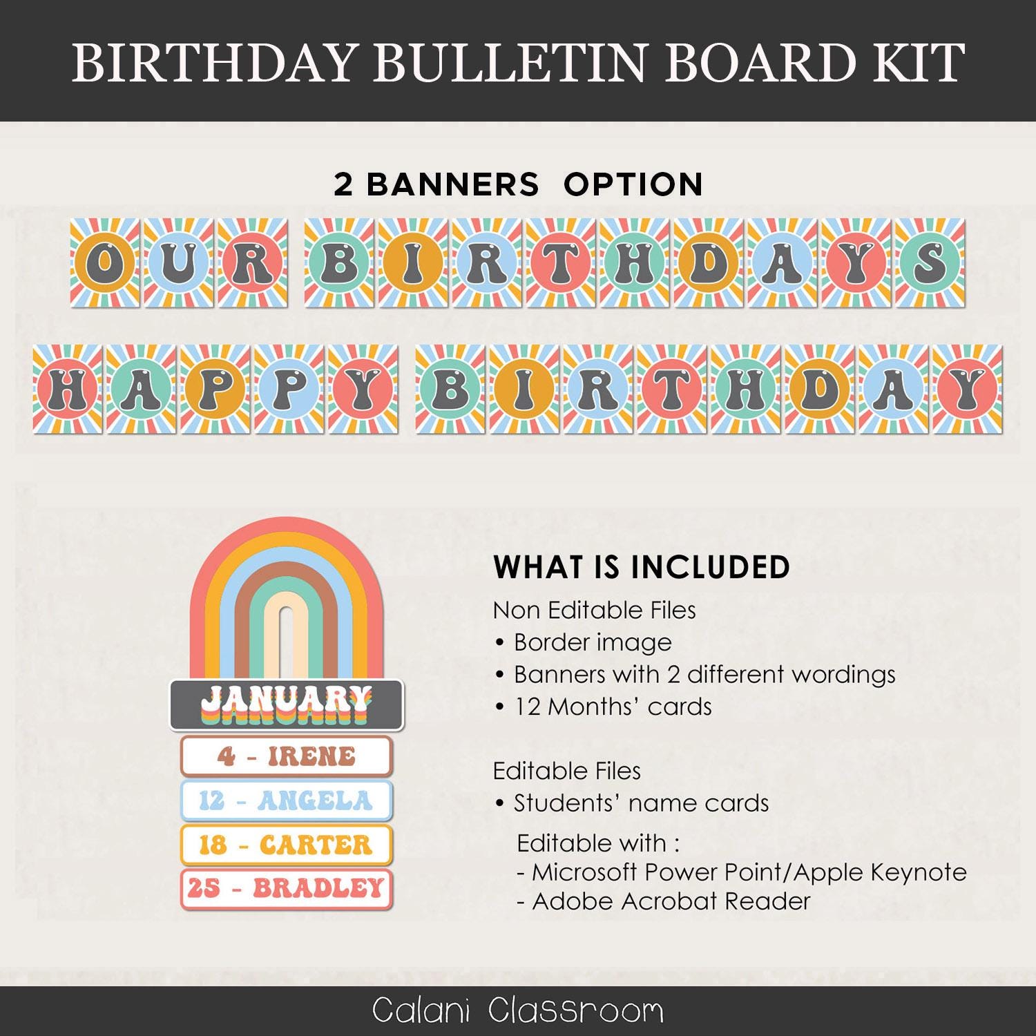 Birthday Board Classroom Decor, Retro Groovy Classroom Theme, Editable ...