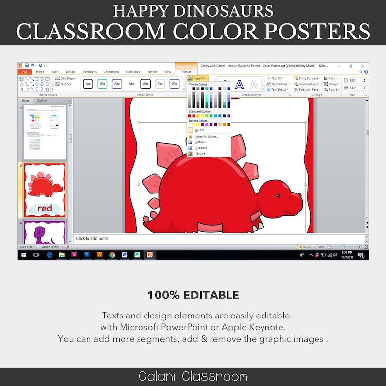 Color Poster Classroom Decor, Dinosaurs Classroom Theme, Editable Color ...