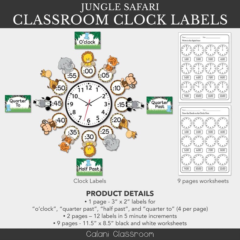 Clock Label Classroom Decoration, Jungle Classroom Theme, Telling Time ...