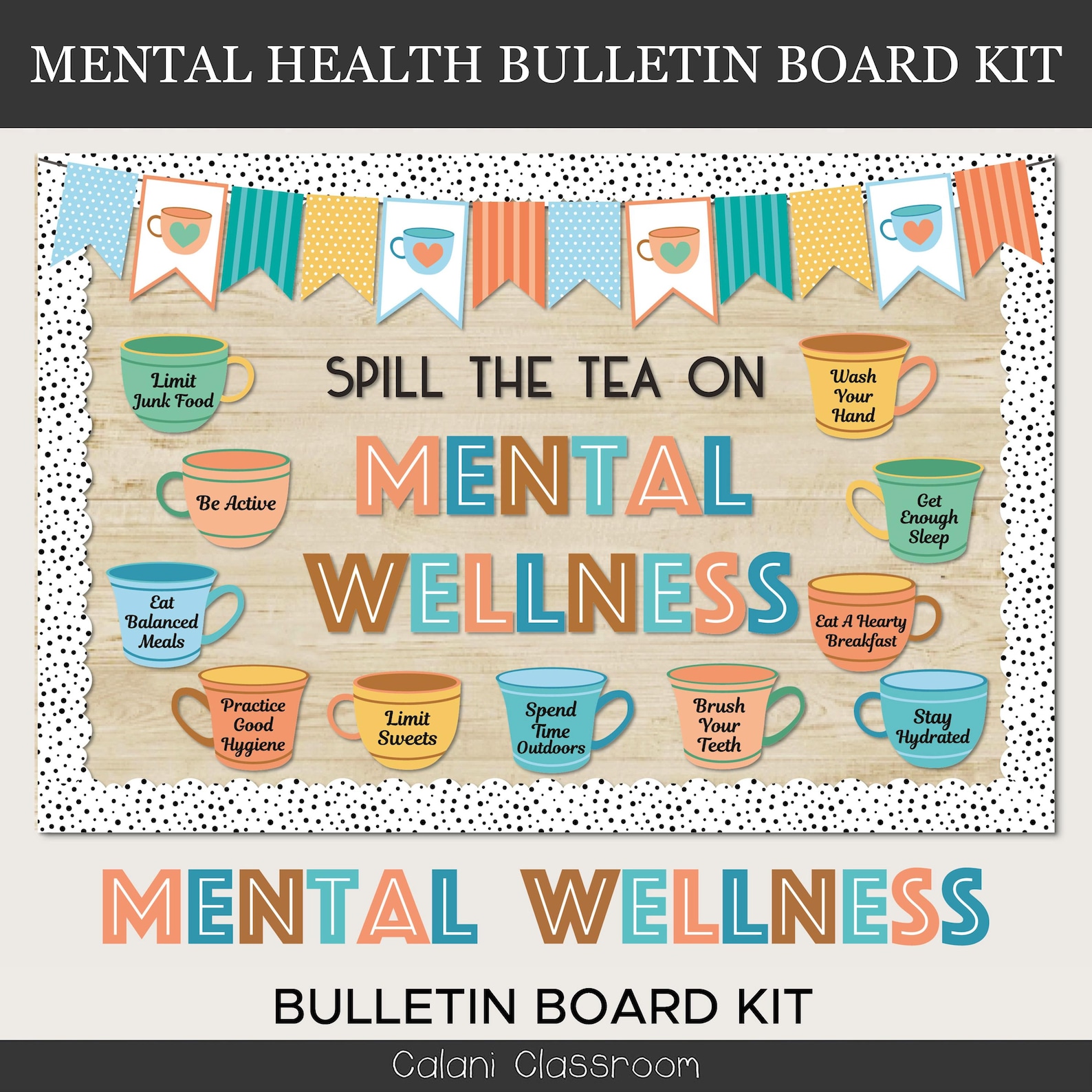 Mental Health Bulletin Board Kit, Mental Wellness Habits, Classroom ...