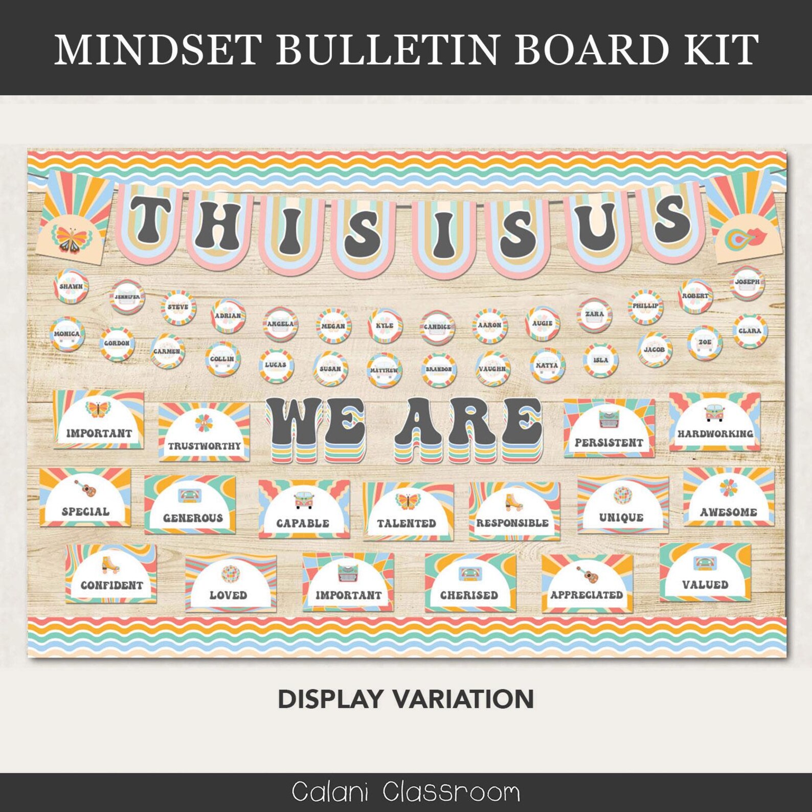 Positive Affirmation Bulletin Board Kit, Classroom Door Decor, Retro ...