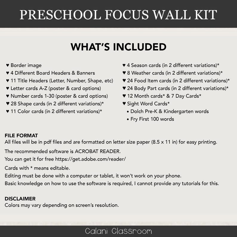 Preschool Focus Wall Template, Preschool Learning Wall, Classroom ...