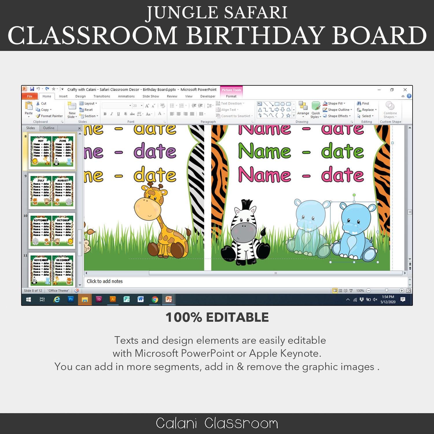 Classroom Birthday Board, Jungle Safari Classroom, Editable Classroom ...