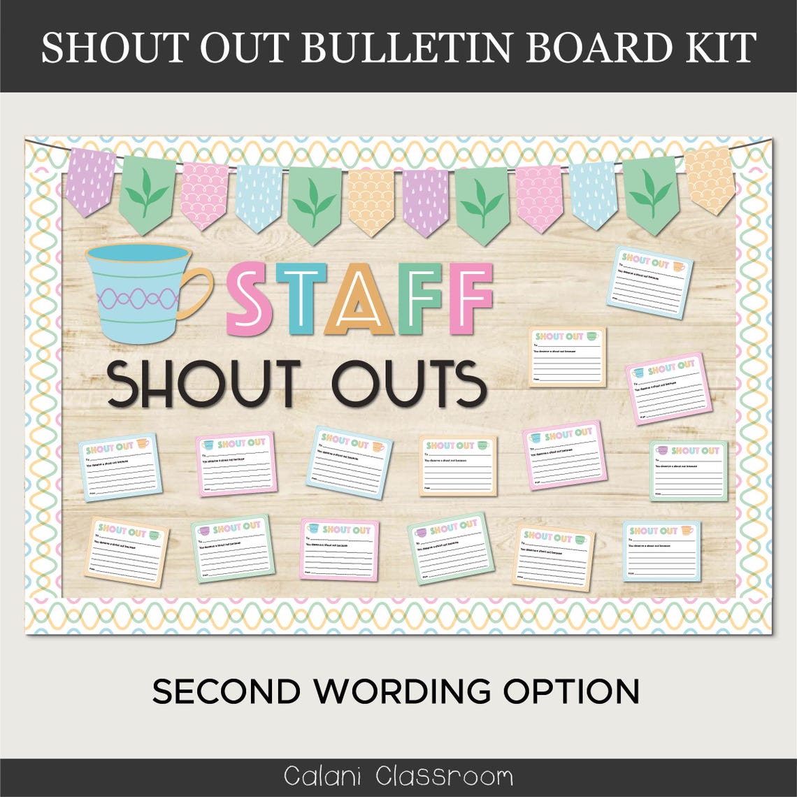 Staff Shout Out Bulletin Board Kit in Calming Tea-riffic Theme (digital ...