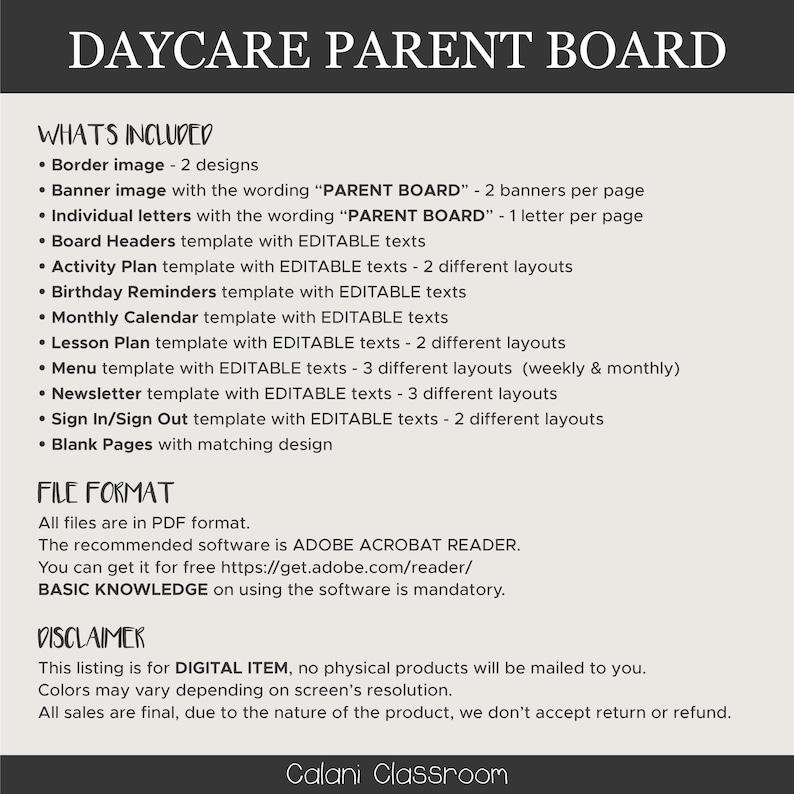 Daycare Parent Board, Childcare Info Board in Pastel Daisy Design ...