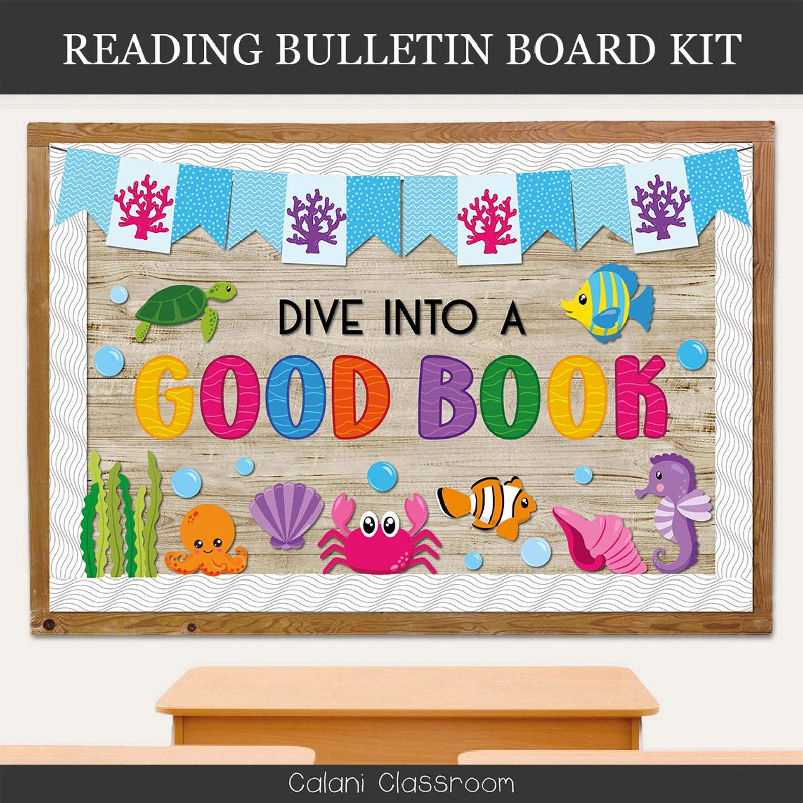 Reading Bulletin Board Kit, Classroom Bulletin Board, Dive Into Reading ...