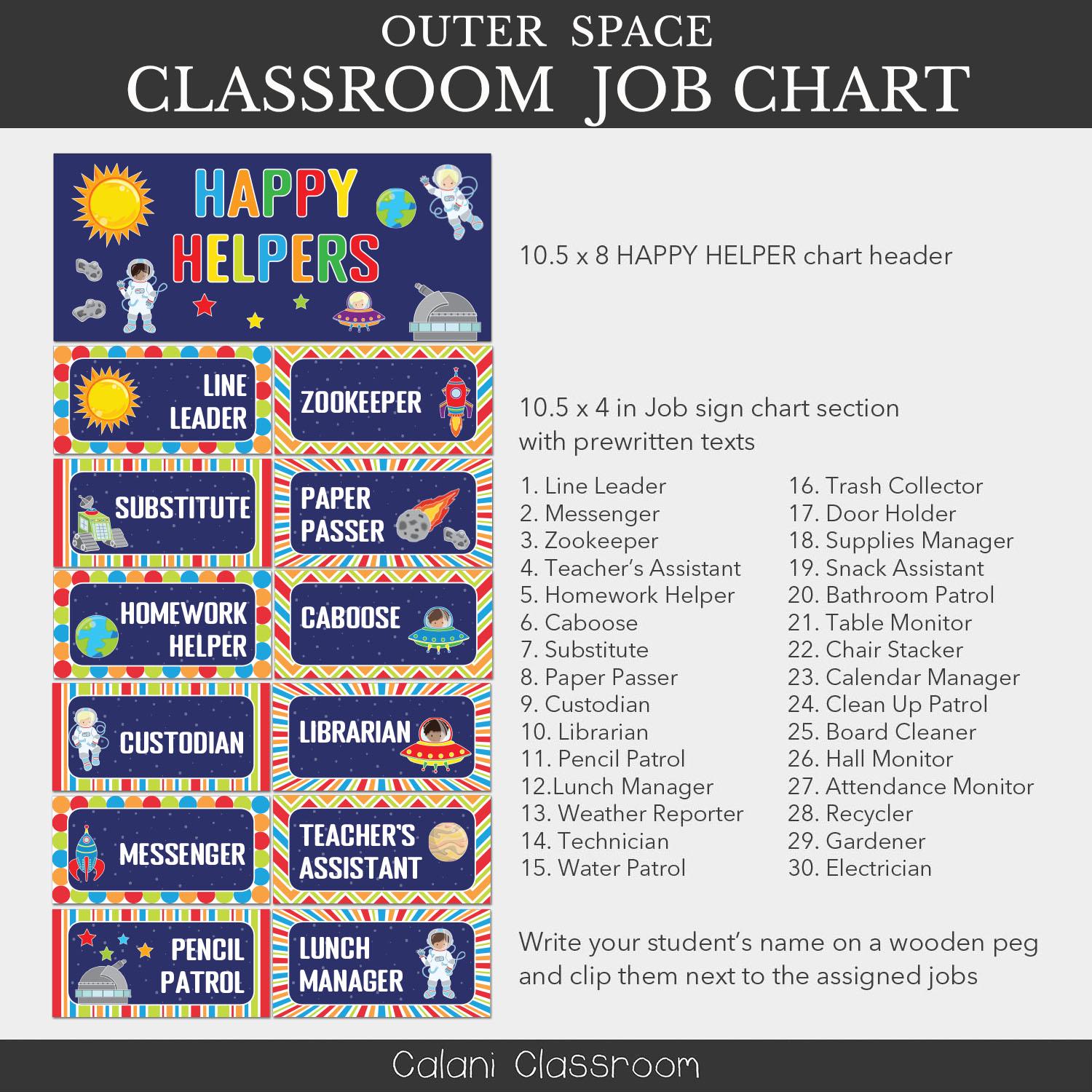 Classroom Jobs Chart, Outer Space Classroom, Editable Classroom Job ...