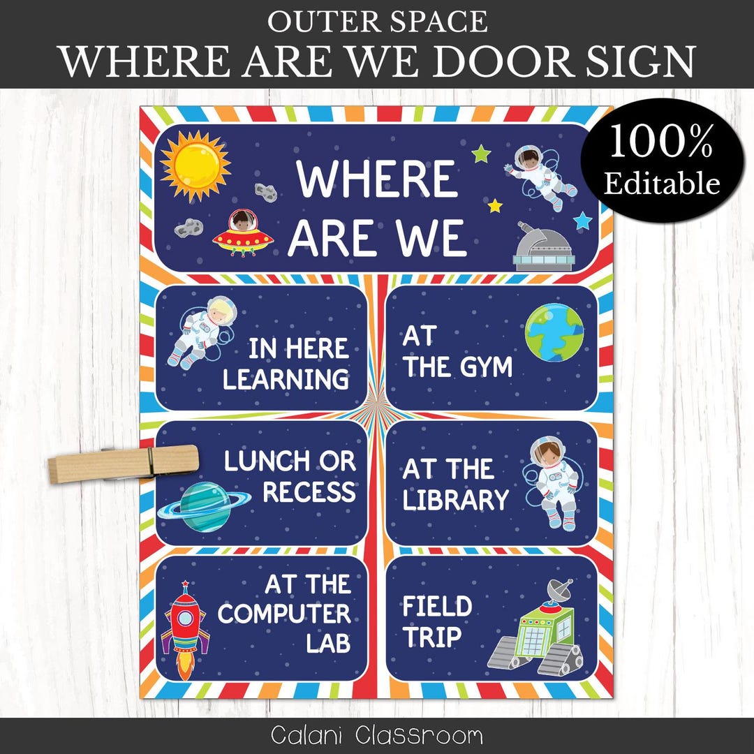 Classroom Door Sign, Outer Space Classroom, Where Are We Door Sign ...