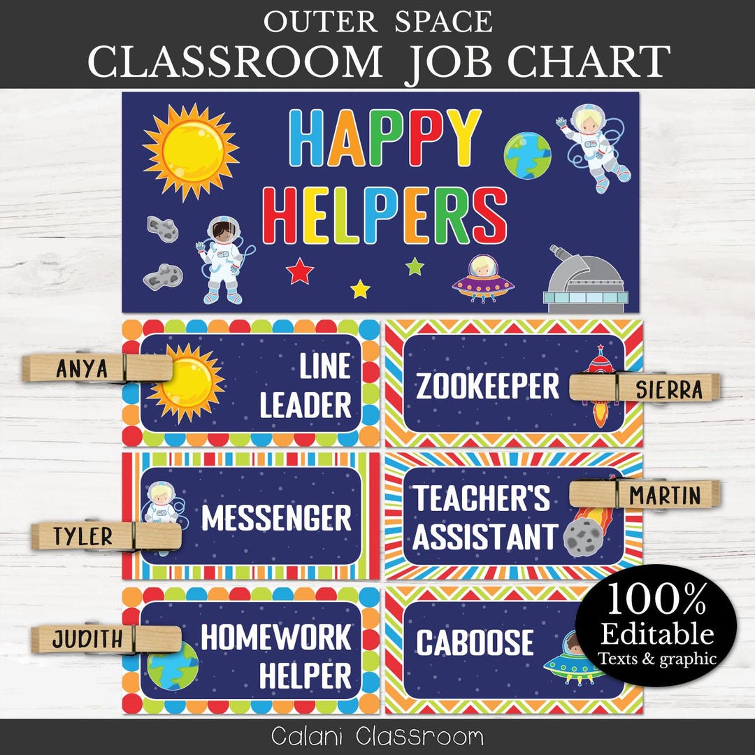 Classroom Jobs Chart, Outer Space Classroom, Editable Classroom Job ...