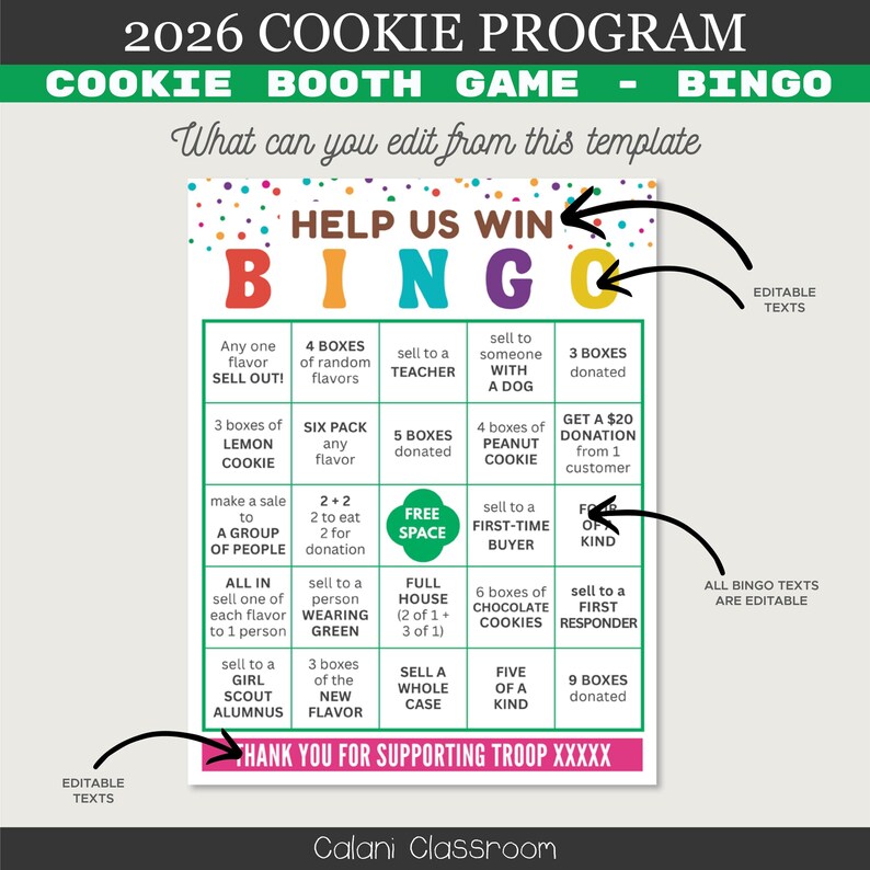 2026 Cookie Booth Bingo Printable, Cookie Booth Game for Scout - Canva ...