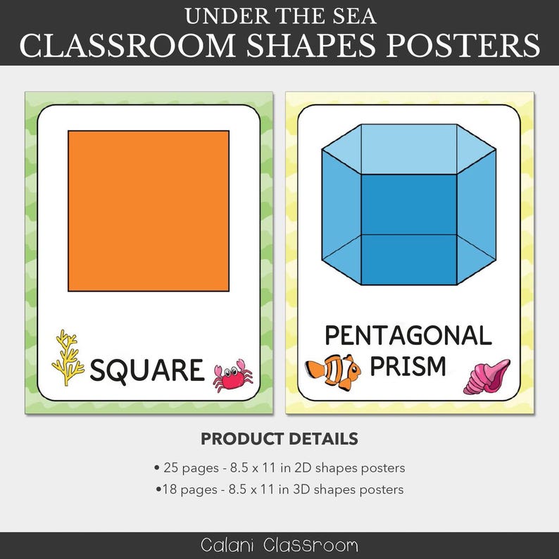 Shapes Poster Classroom Decoration, Ocean Theme Classroom, 2D & 3D ...