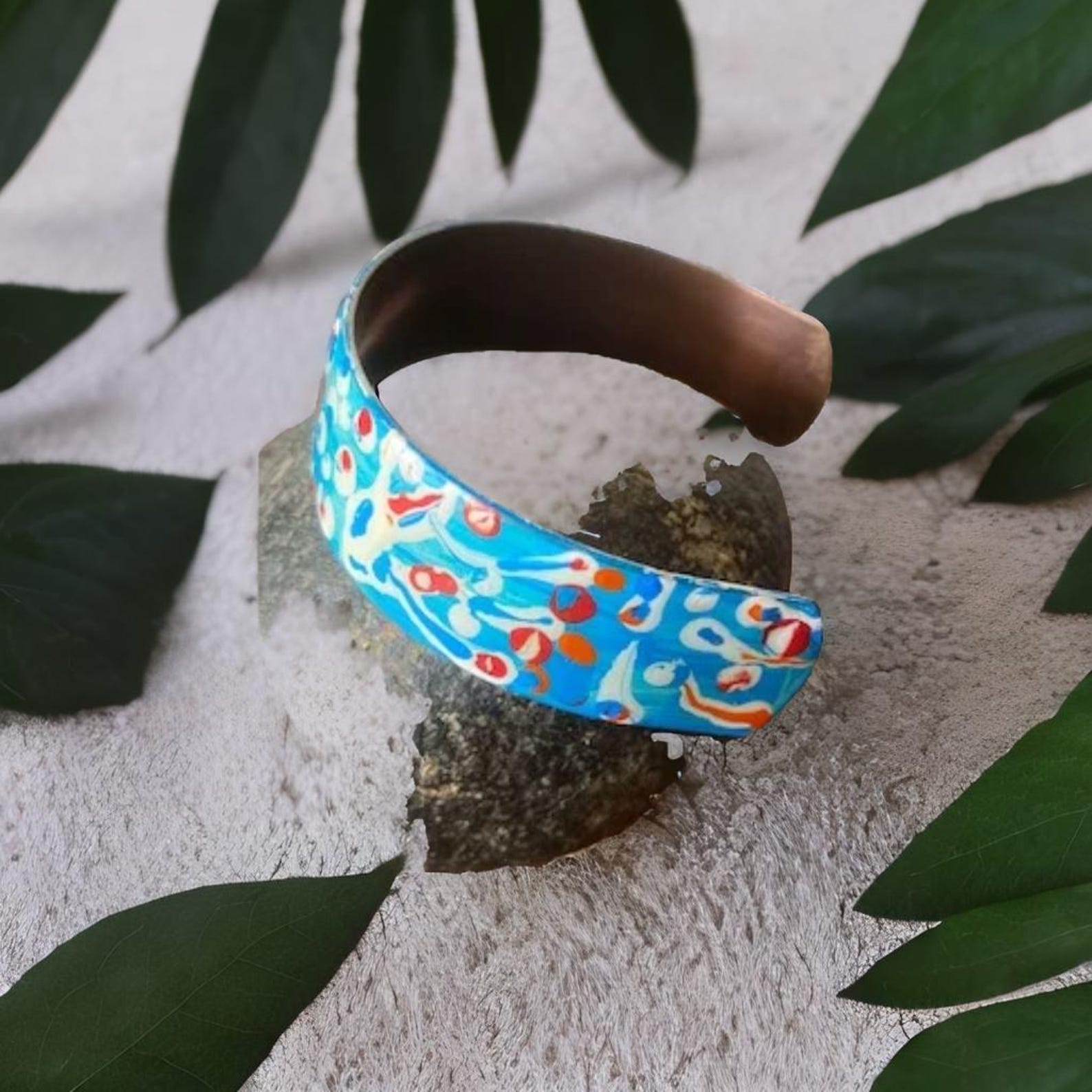 Copper Bracelet/epoxy Resin/alcohol Inks/adjustable Copper Bangle/cuff ...