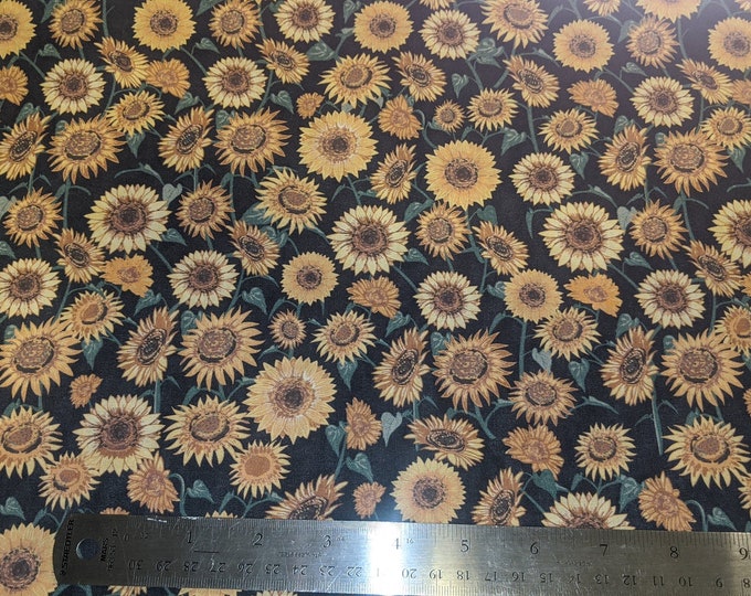 Sunflower Cotton Fabric Sunflower on Black Cotton Fabric by the FQ or ...