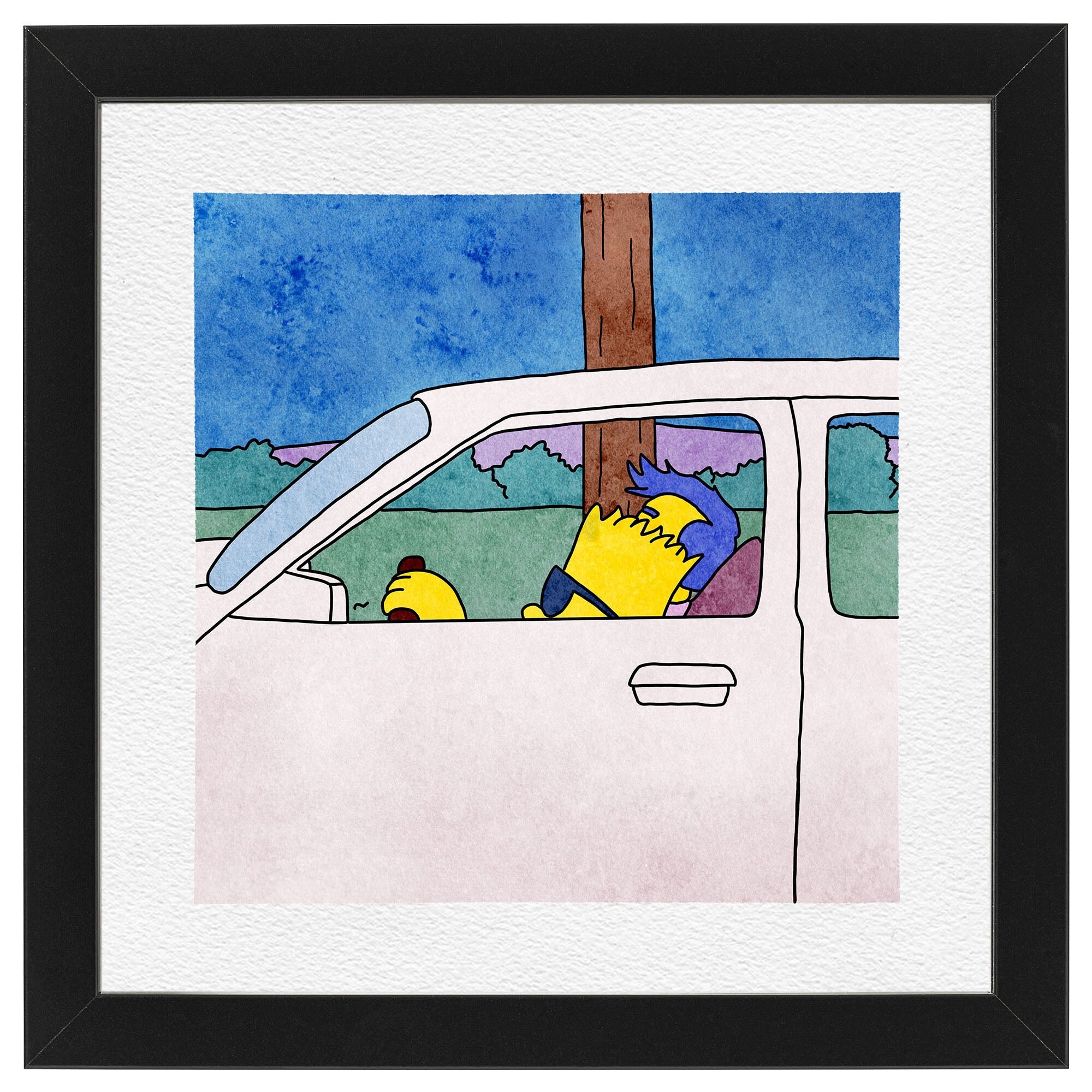 The Simpsons Bart On The Road Watercolour Print Scenic | Etsy